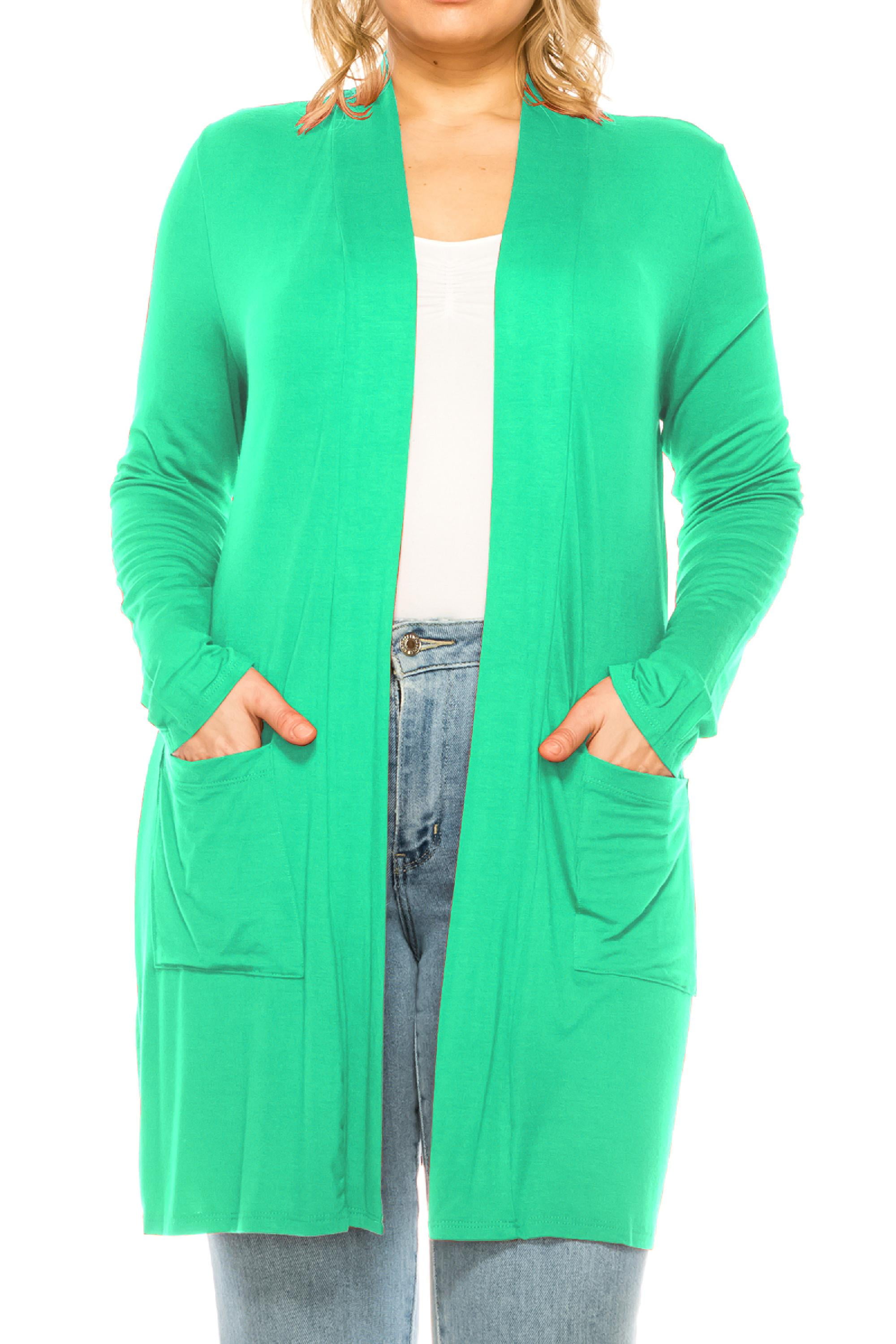 Women's Casual Plus Size Long Sleeve Loose Fit Solid Open Cardigan with ...