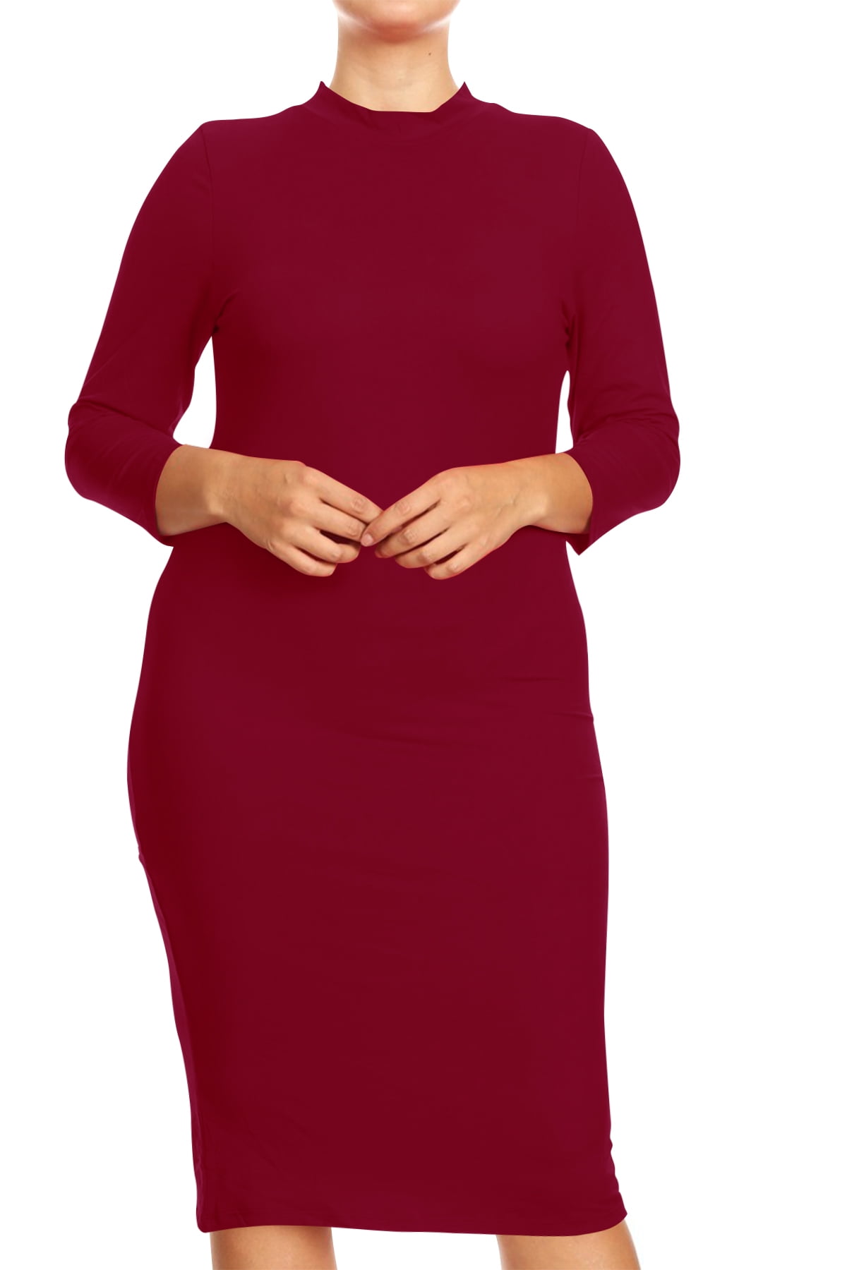 Women's Plus Size Mock Neck Mini Dress Lightweight 3/4 Sleeve Bodycon ...