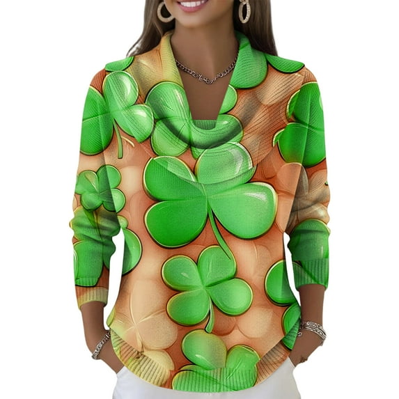 Women's Casual Round Neck Long Sleeve Printed Top, St. Patrick's Day ...