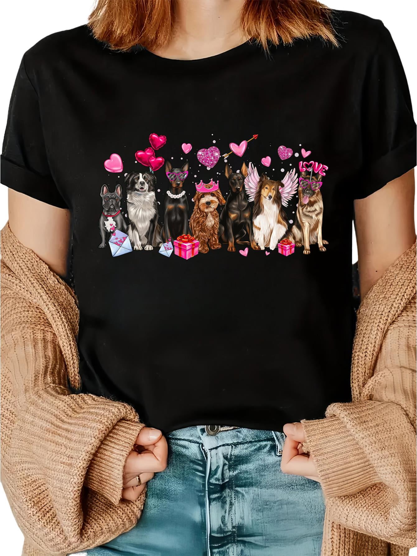 A Women's Casual Round-Neck Valentine's Day T-Shirt Featuring a Design ...