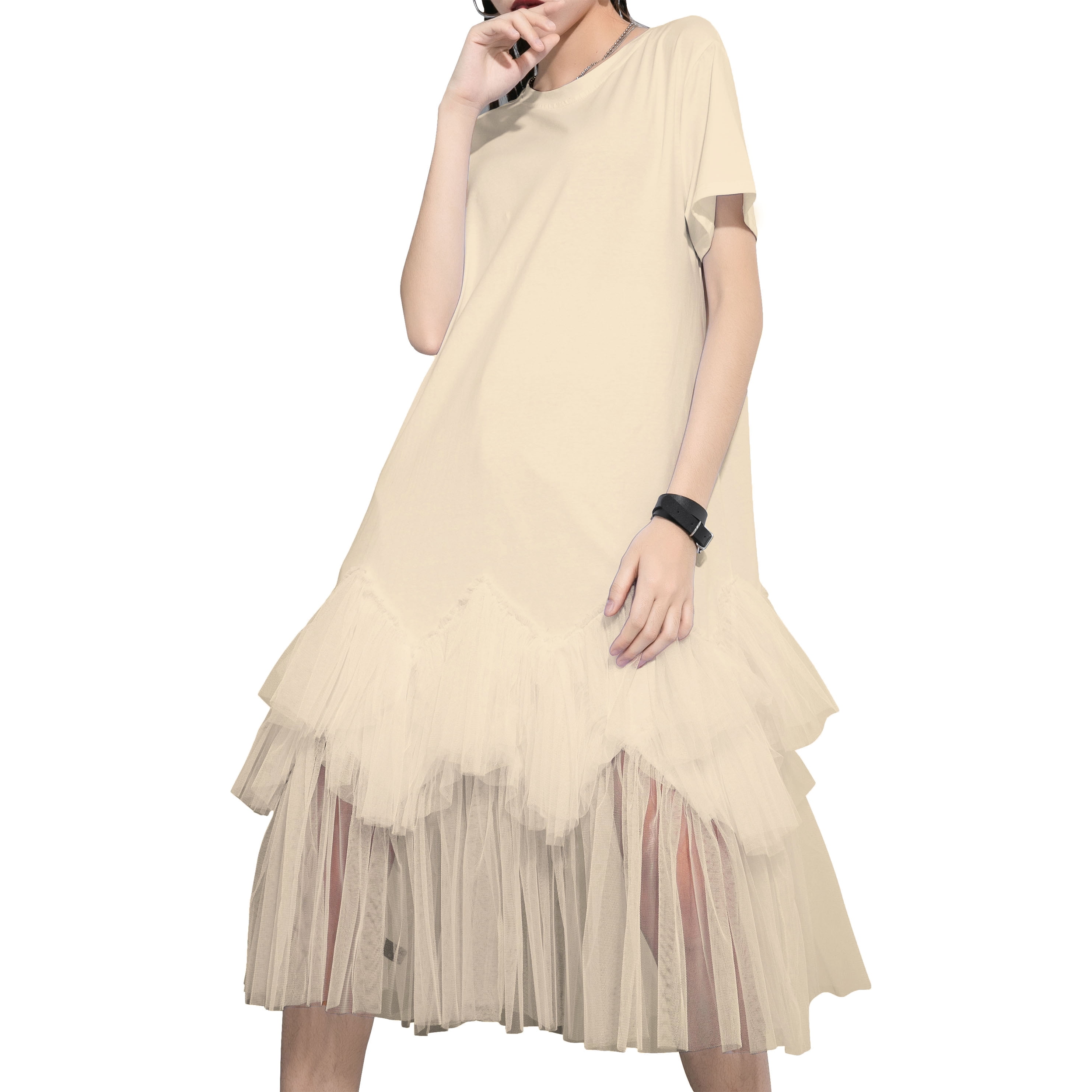 Women's Casual Short Sleeve Crew Neck Tutu Tulle Dress with an ...