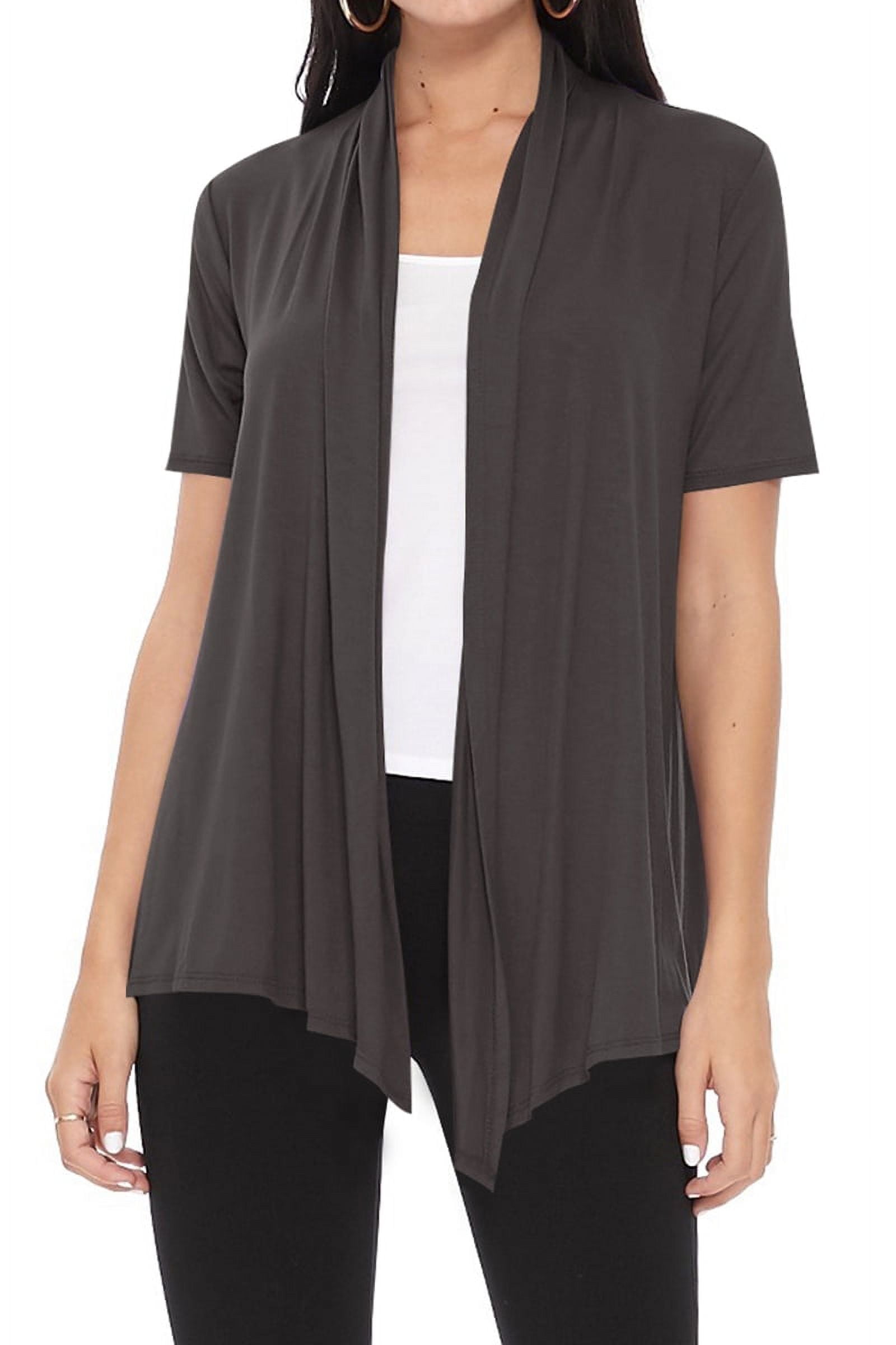Women's Casual Short Sleeve Draped Open Front Solid Cardigan - Walmart.com