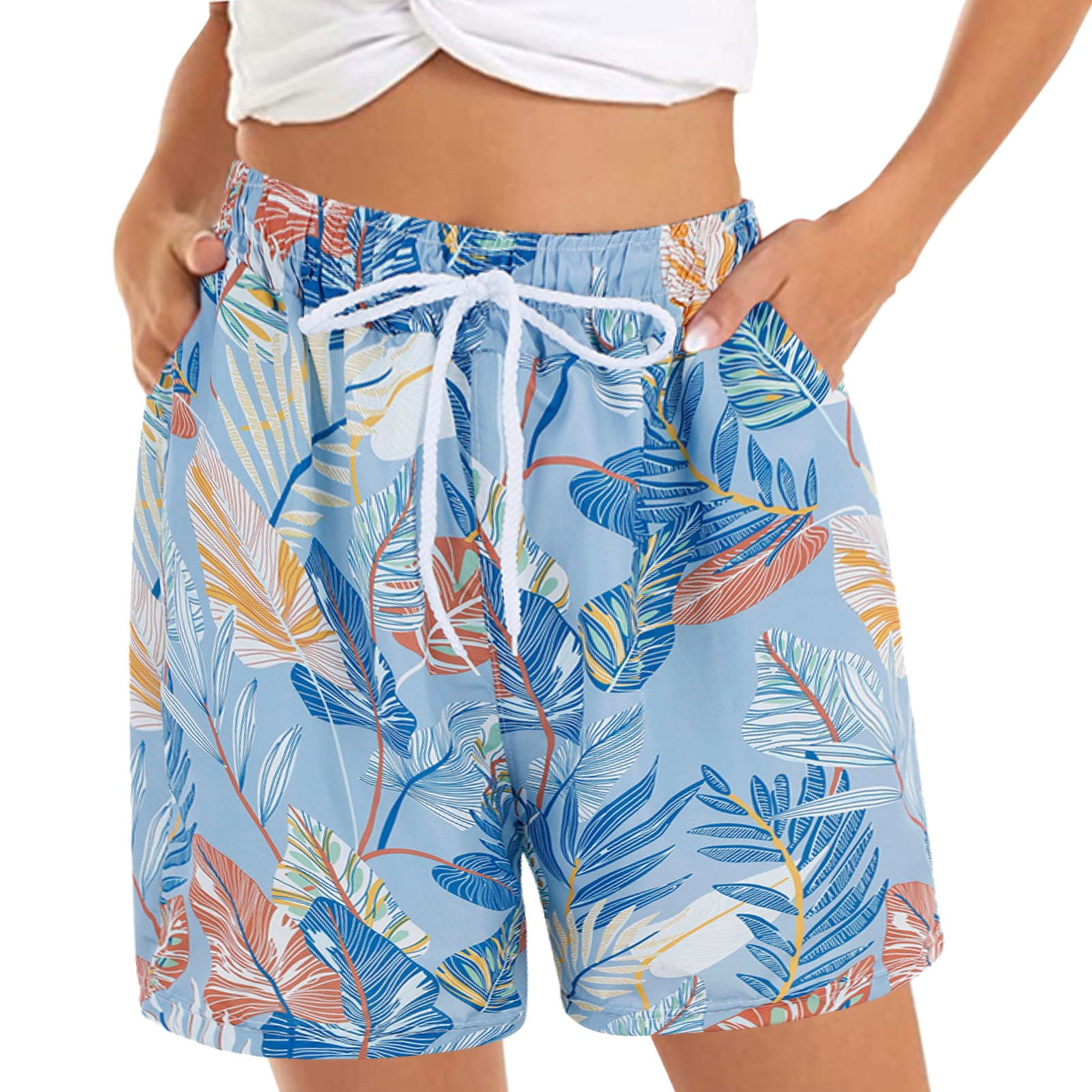 Women's Casual Shorts Summer Comfy Beach Shorts Elastic Waist Floral ...