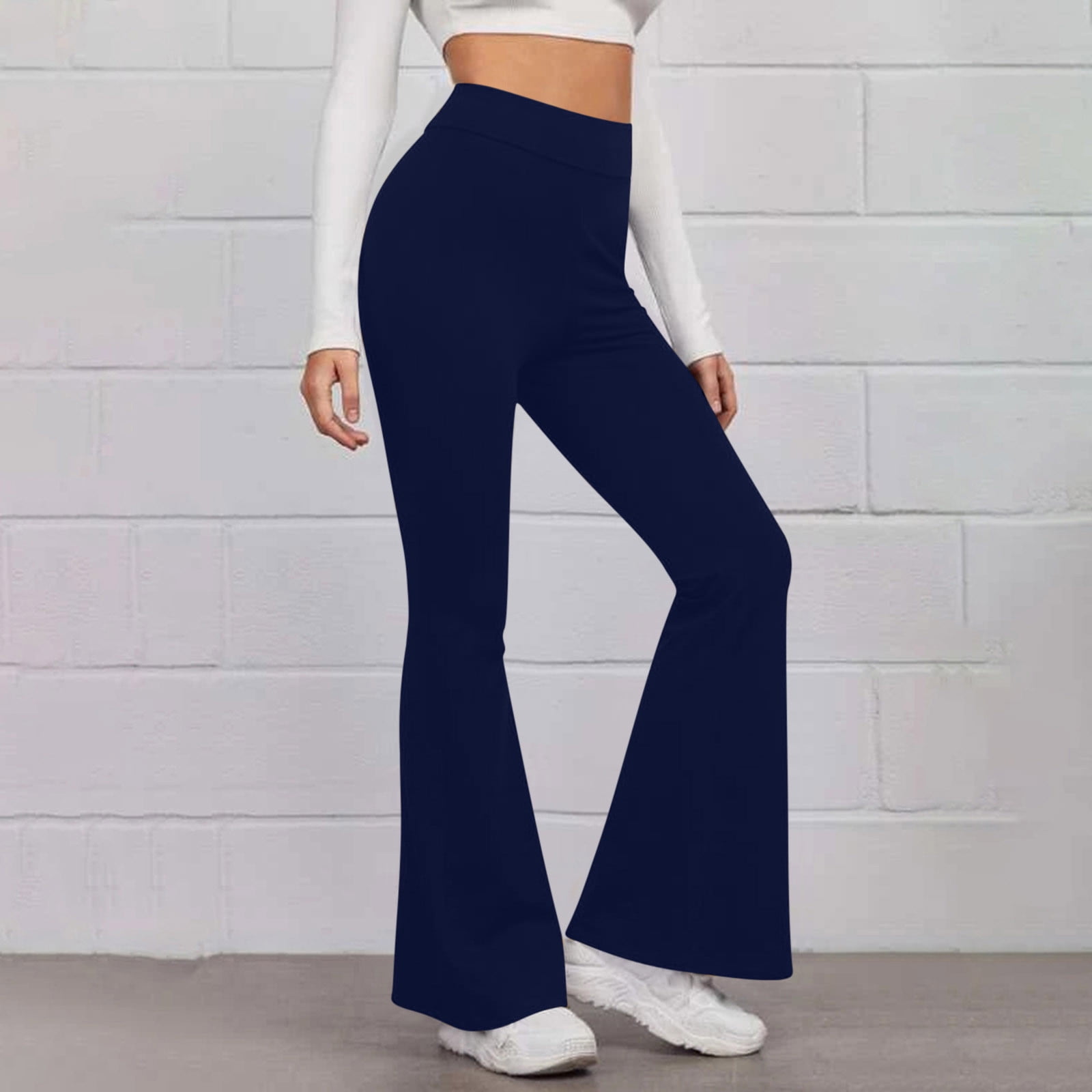 Women's Casual Slim High Elastic Waist Solid Color Sports Yoga Flare ...