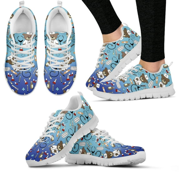 Women's Casual Sneakers Cute Medical Bear Print Flats Woman Cute ...
