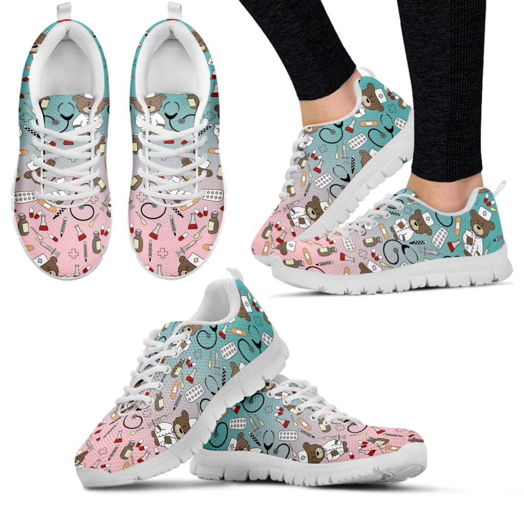 Women's Casual Sneakers Cute Medical Bear Print Flats Woman Cute ...