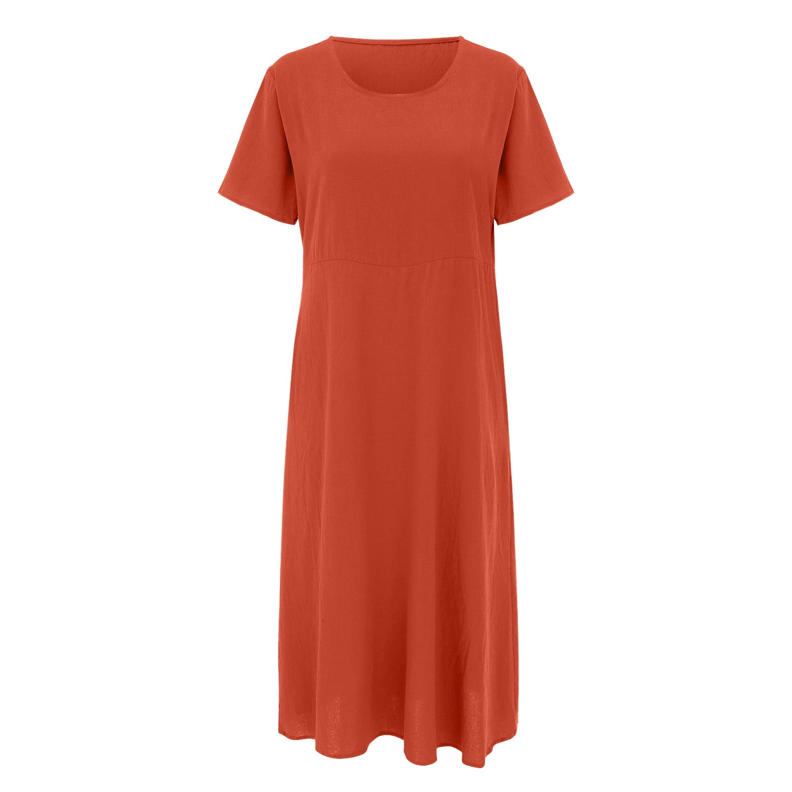 Women's Casual Solid Color Comfortable Dress Short Sleeved Round Neck ...