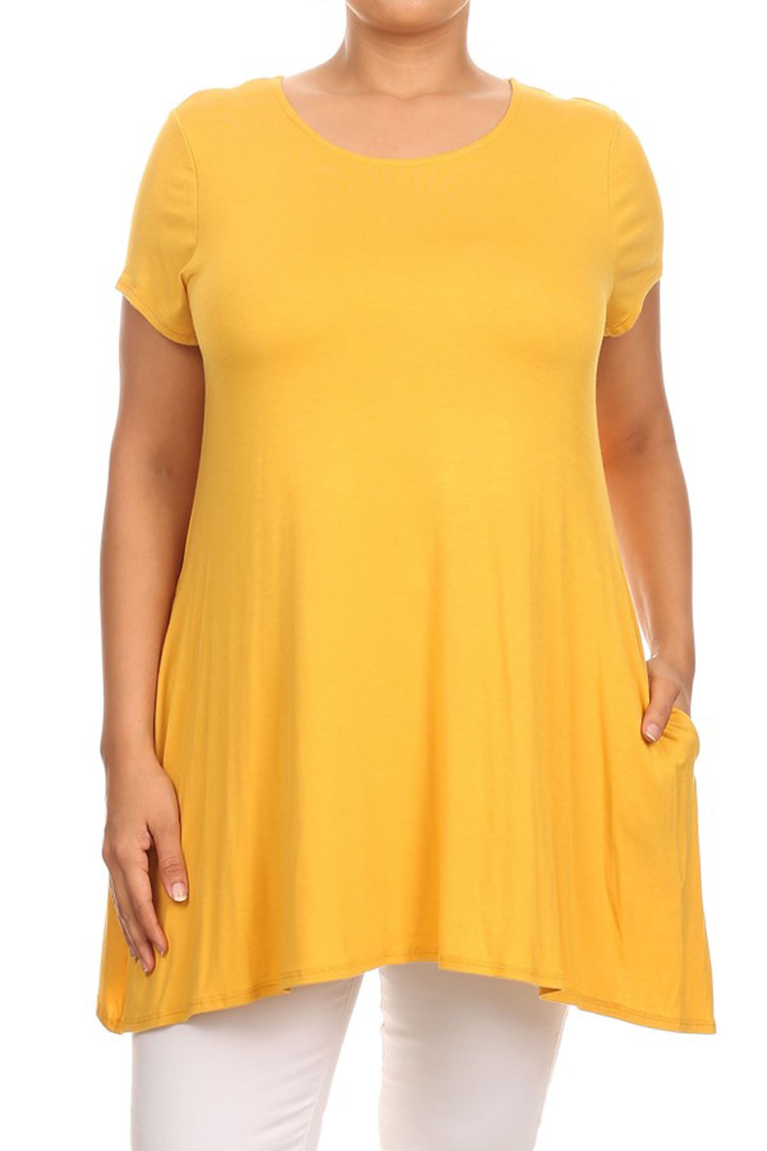 Women's Casual Solid Color Short Sleeve Tunic Top With Pockets ...