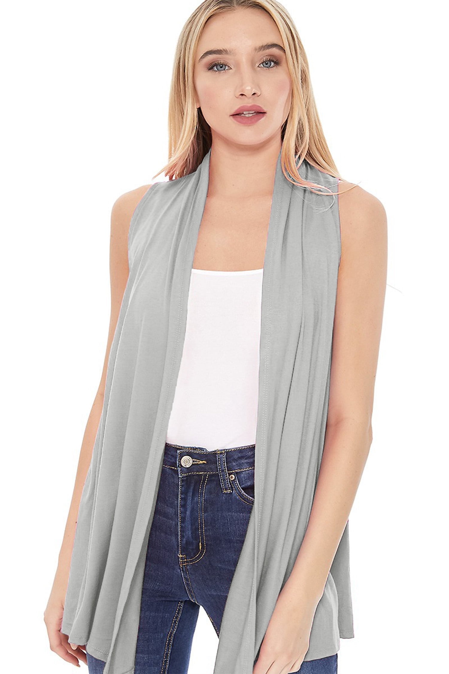 Women's Casual Solid Comfy Sleeveless Draped Open Front Cardigan S-3XL ...