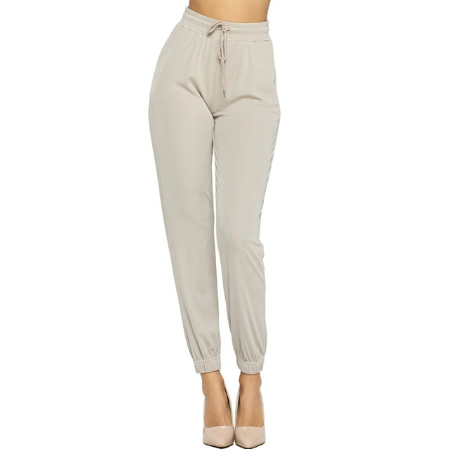 Womens Casual Solid Drawstring Elastic Waist Jogger Pants With Pockets