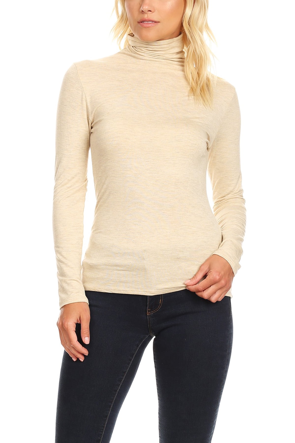 Women's Casual Solid Long Sleeve Fitted Turtleneck Sweater Top ...