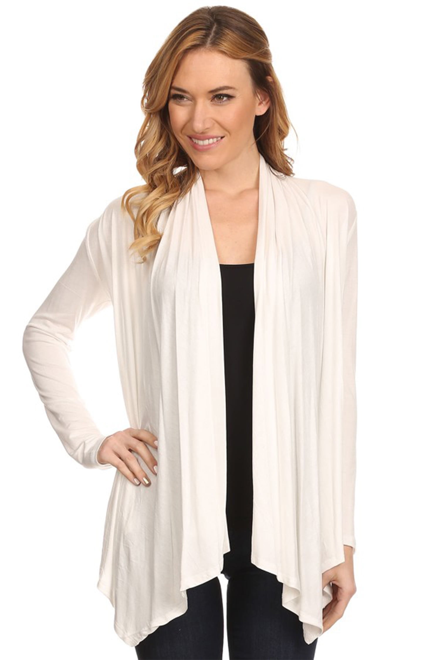 MOA COLLECTION Women's Casual Solid Long Sleeve Open Front Draped ...