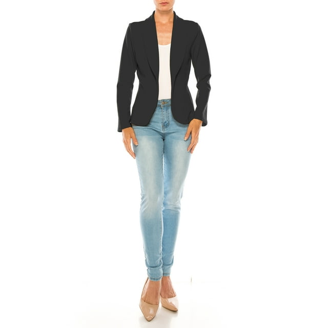 Women's Casual Solid Office Work Wear Long Sleeve Fitted Open Front ...