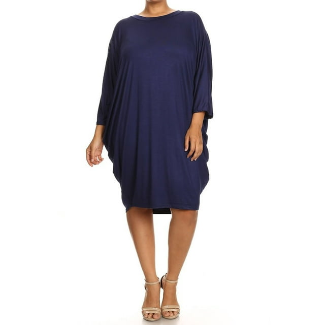 Women's Casual Solid Plus Size Loose Fit Long Sleeve Dolman Style Midi Dress - Walmart.com