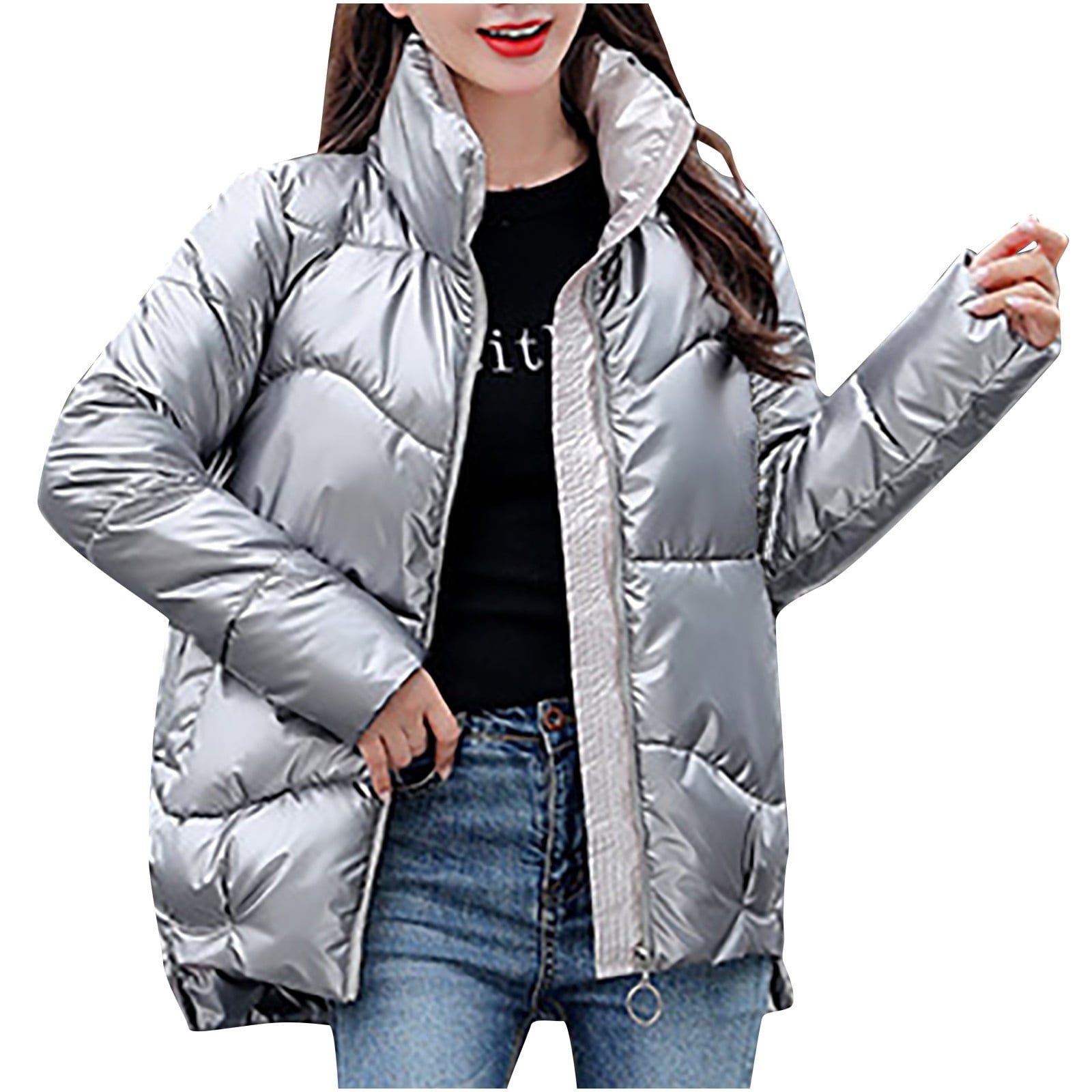 Women's Casual Solid Quilted Shiny Puffer Jacket Winter Warm Long ...