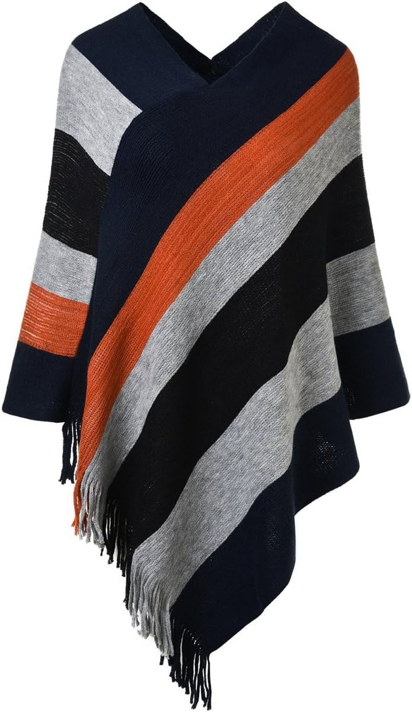 Women's Casual Striped Poncho Sweater Versatile Fringe Shawl Wrap ...