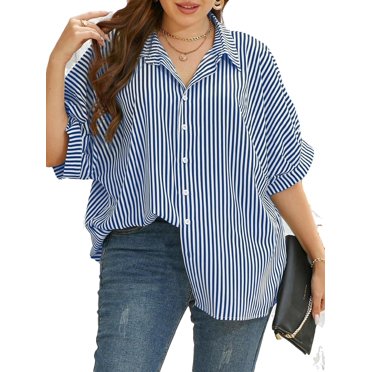 AOOCHASLIY Clearance Womens Blouses Short Sleeve Striped Printed Single ...