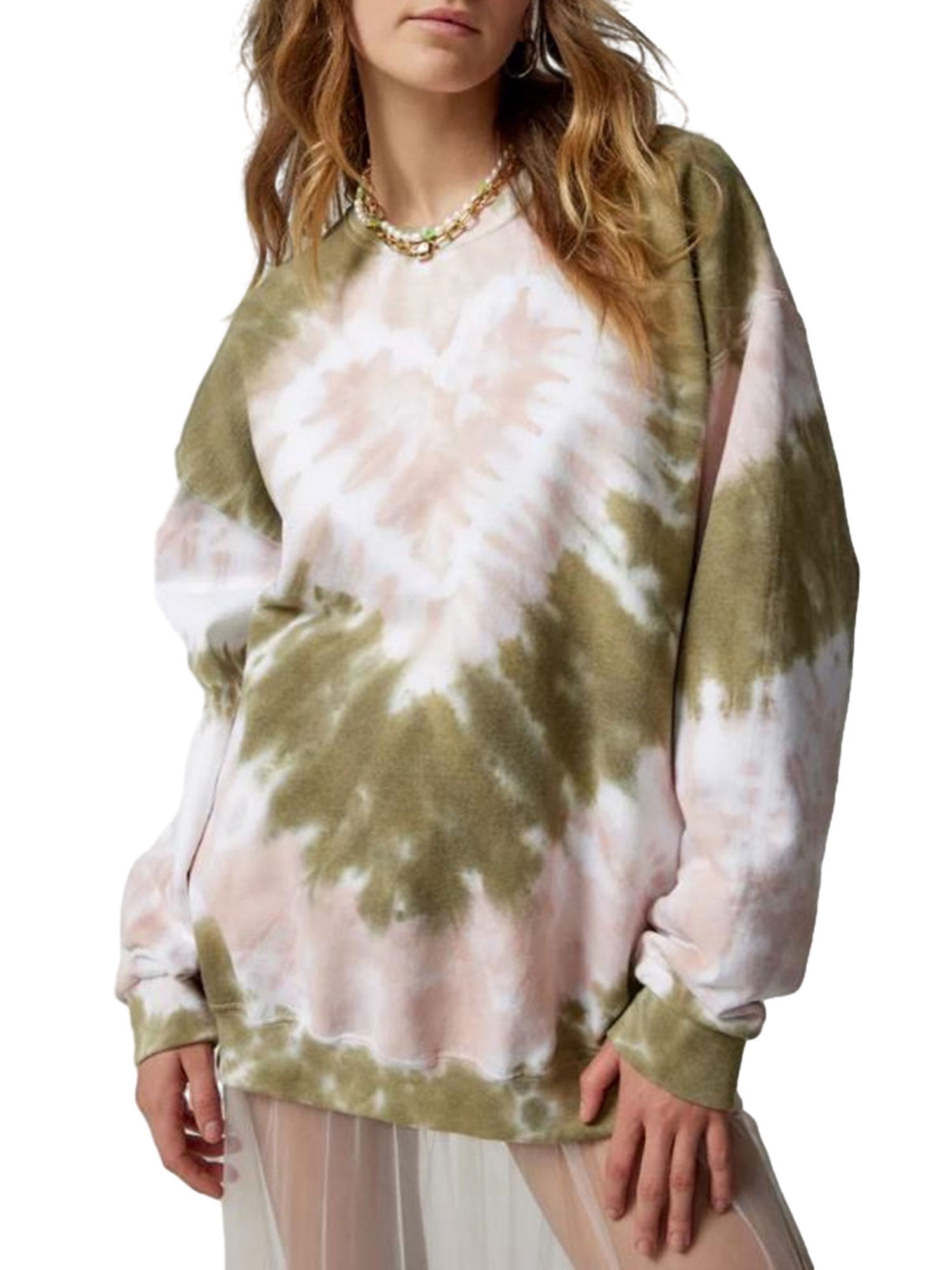 Women's Casual Tie Dye Sweatshirt Long Sleeve Crewneck Heart Print Tops Valentine 's Day Shirt ...