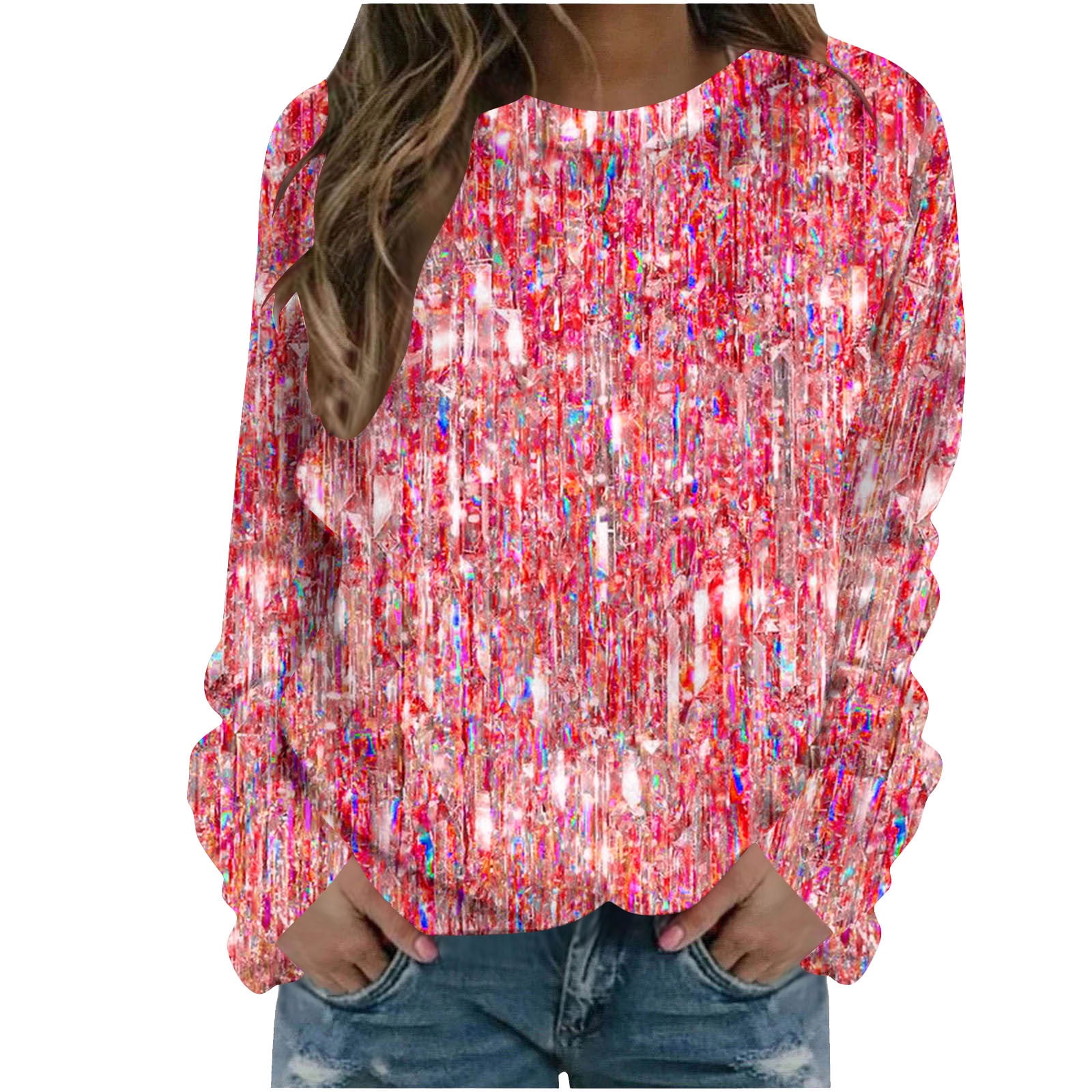 Women's Casual Tops Long Sleeve Round Neck Printed Tunic Shirts Trendy ...