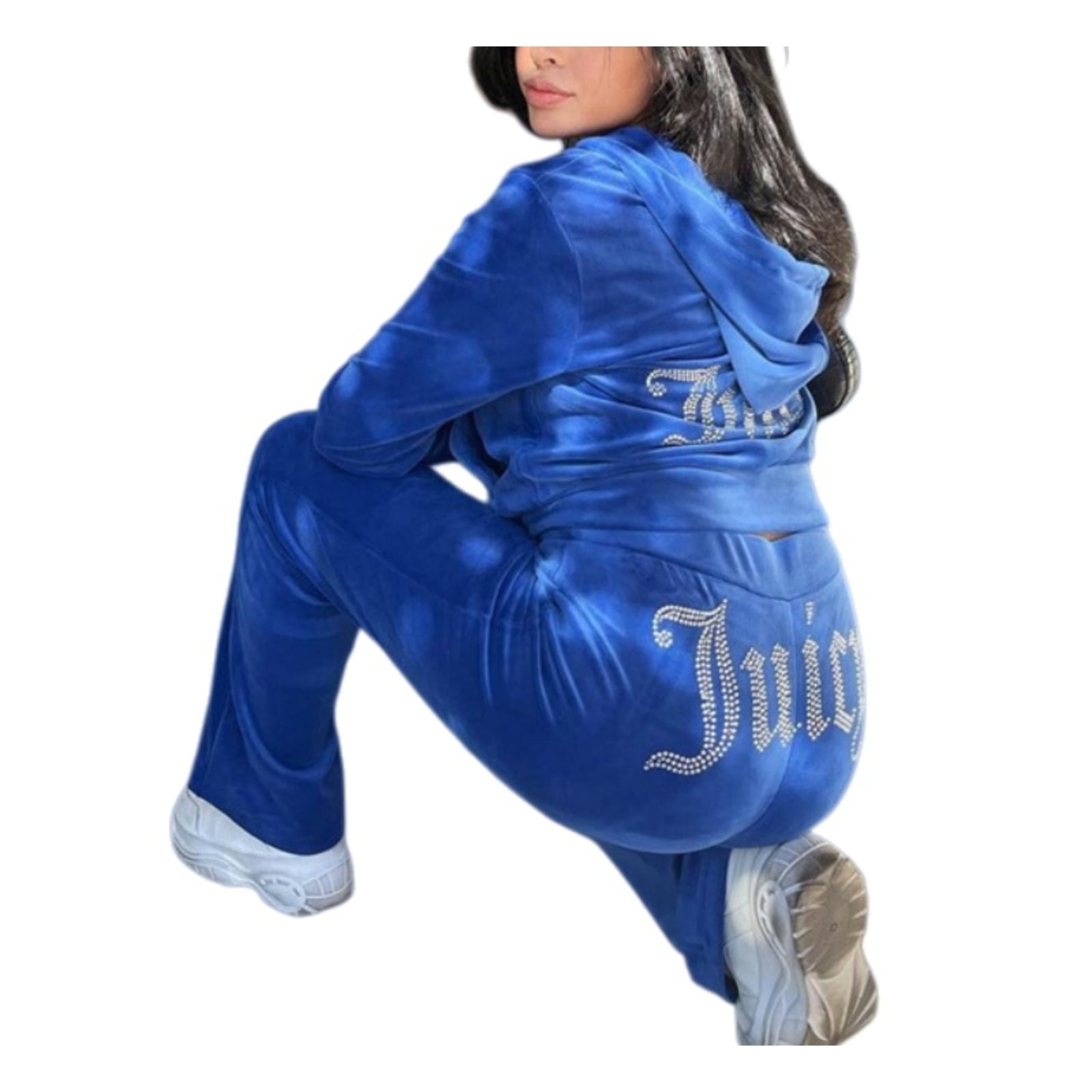Women’s Casual Tracksuit Two Piece Set Zip Up Hooded Jacket Flare Pants ...