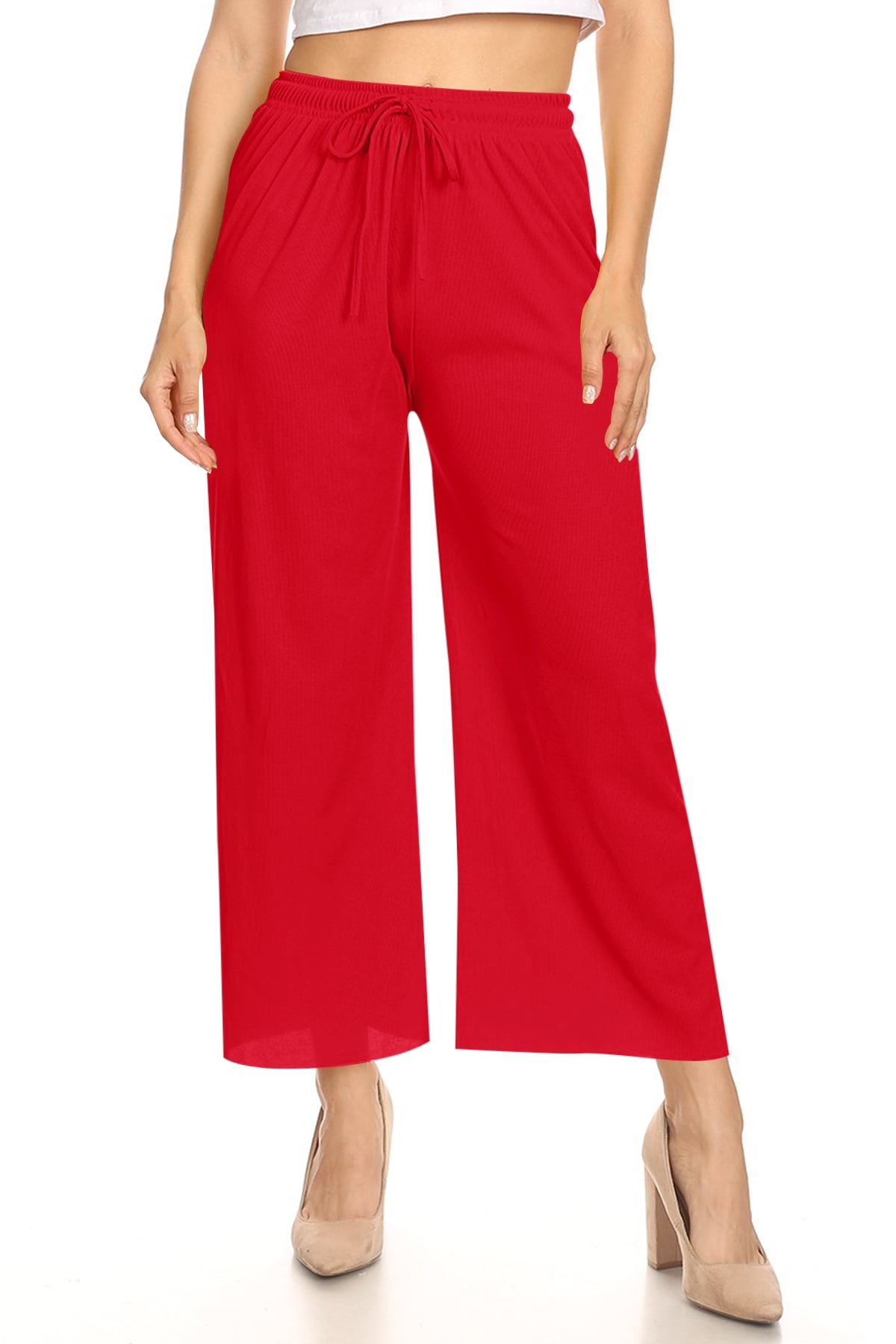 Women's Casual Wide Leg Drawstring Waist Solid Pants - Walmart.com