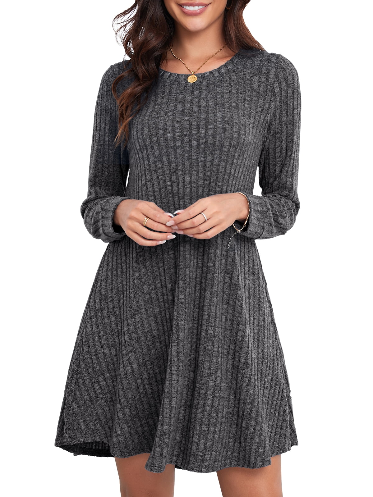Women's Casual Winter Dresses, CRAYNER Long Sleeve Crew Neck Sweater Dresses Casual Fall Tunic ...