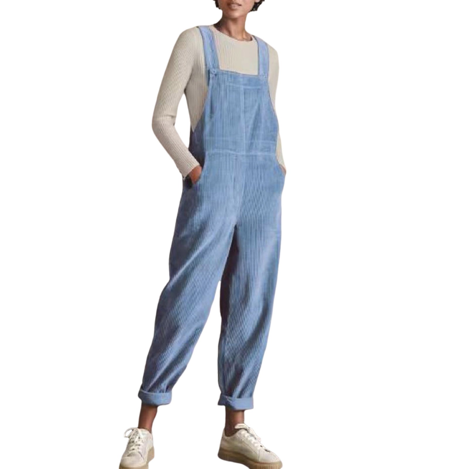 Women's Casual Work Jumpsuit Loose Corduroy Bib Adjustable Suspenders ...