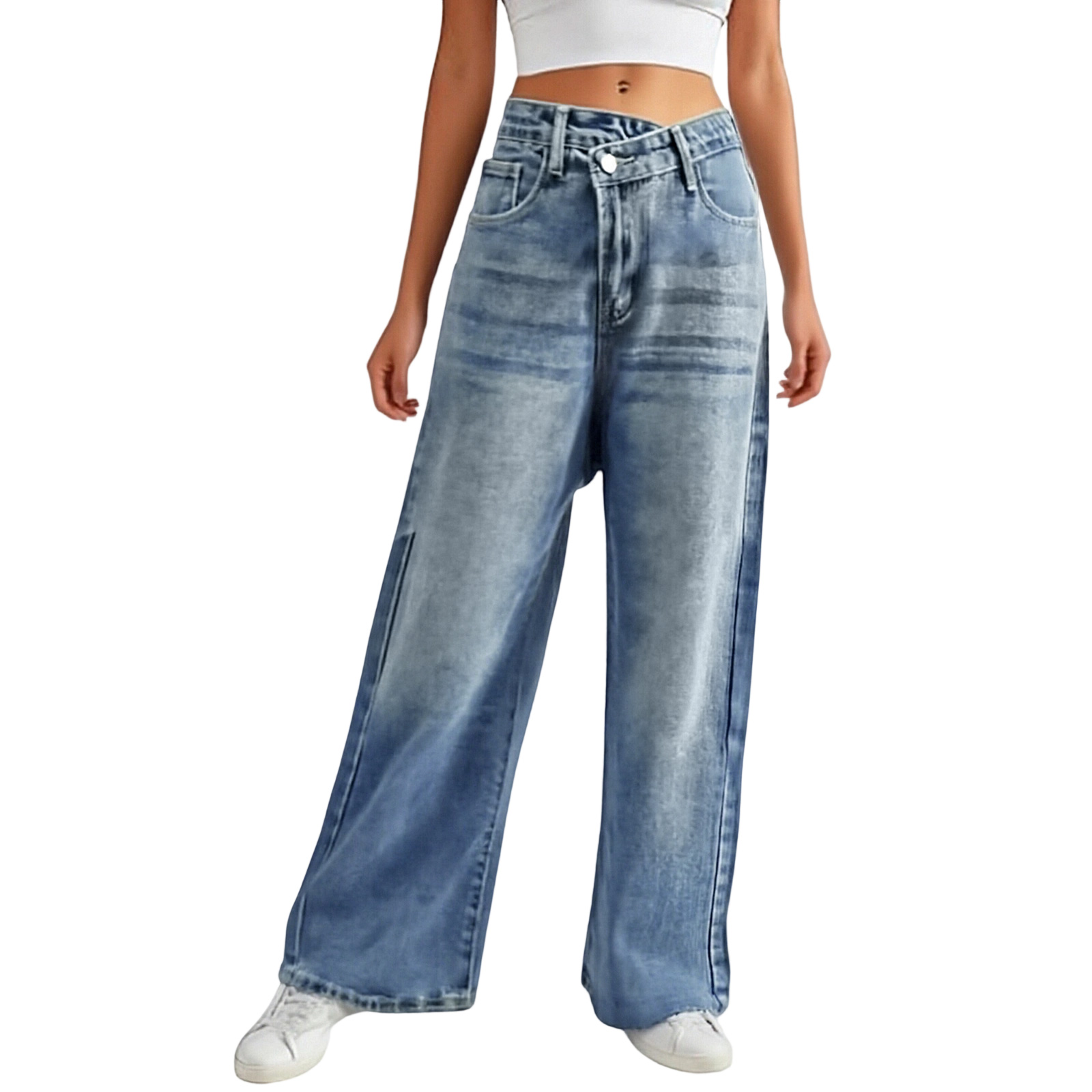 Women's Casual and Stylish Asymmetrical Low-Slanted Button and Zipper ...