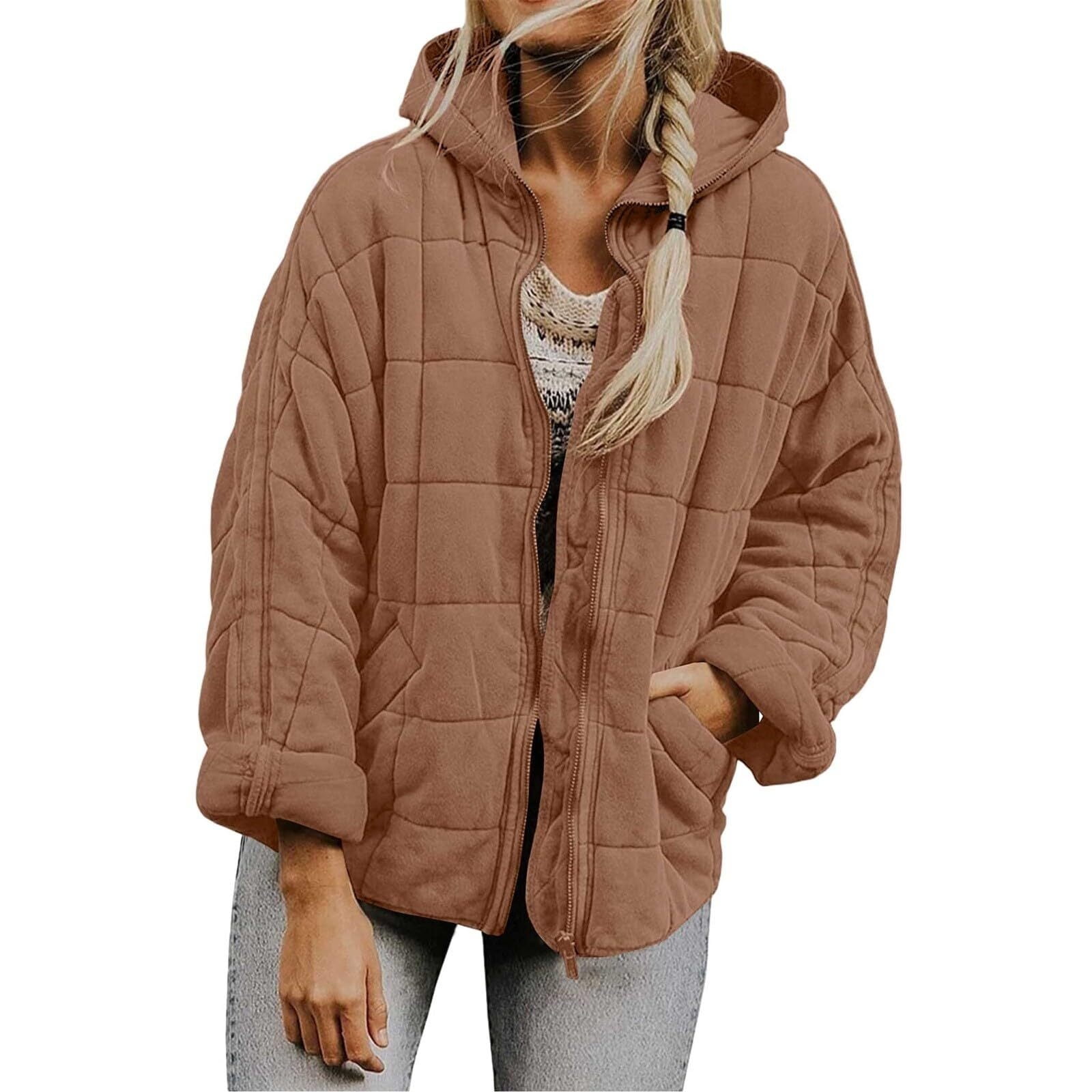 Women's Causal Lightweight Quilted Jackets Long Sleeve Oversized Warm ...