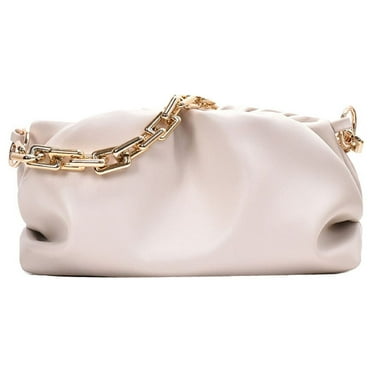 Women's Chain Pouch Bag Cloud-Shaped Dumpling Clutch Purse Ruched Chain ...