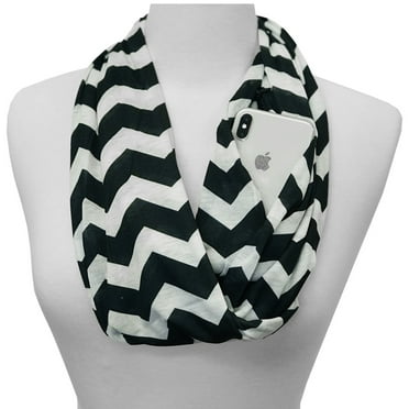 Womens Arrow Patterned Infinity Scarf with Zipper Pocket (Grey ...