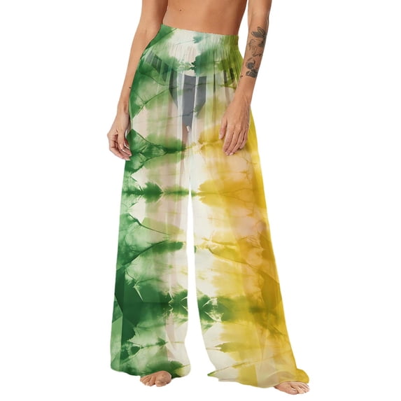 Women's Chiffon Lightweight Sun Protection Beach Pants Cover Pants Wide ...