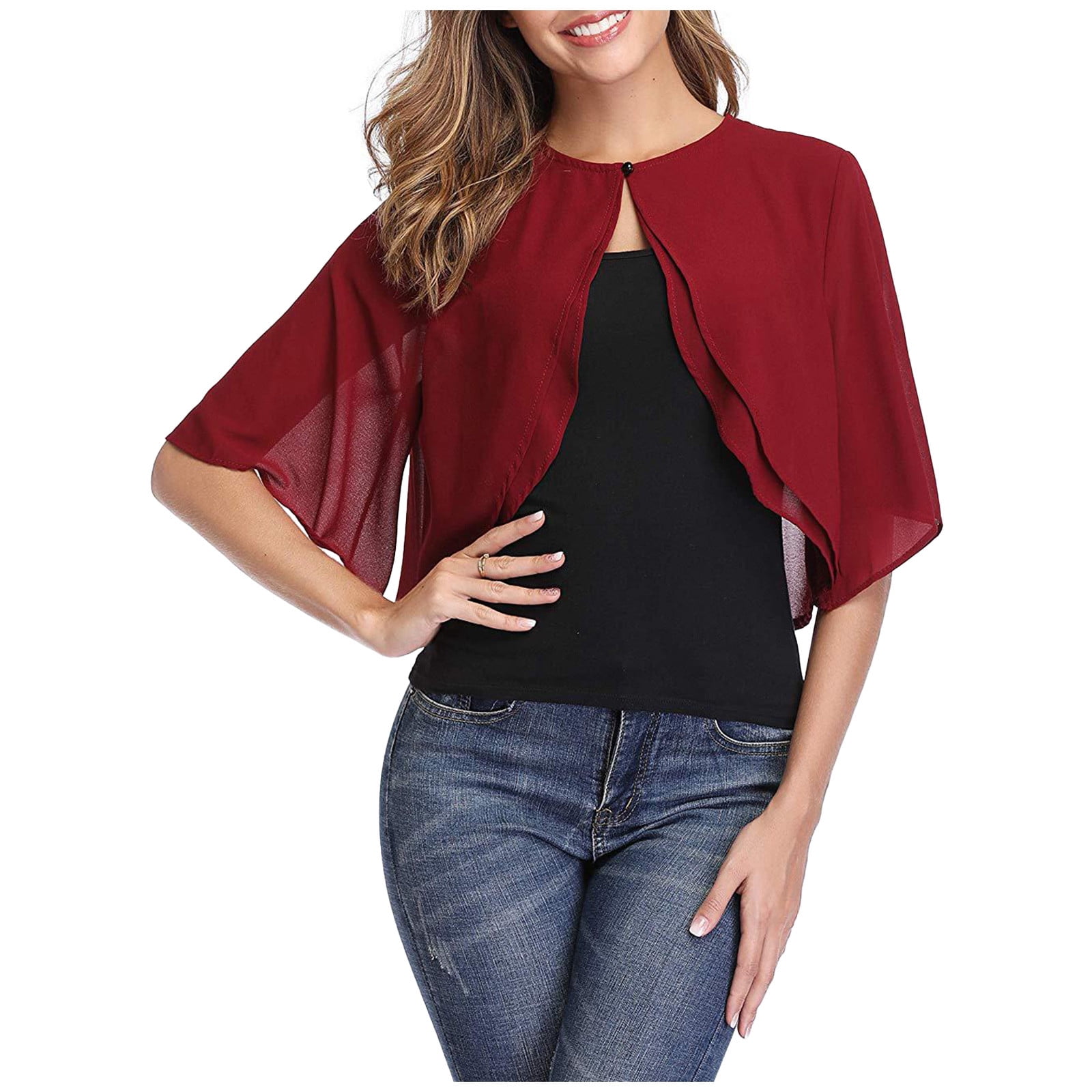 Women's Chiffon Shawl Wraps Sheer Shrug Bridal Capelet Wedding Cape ...
