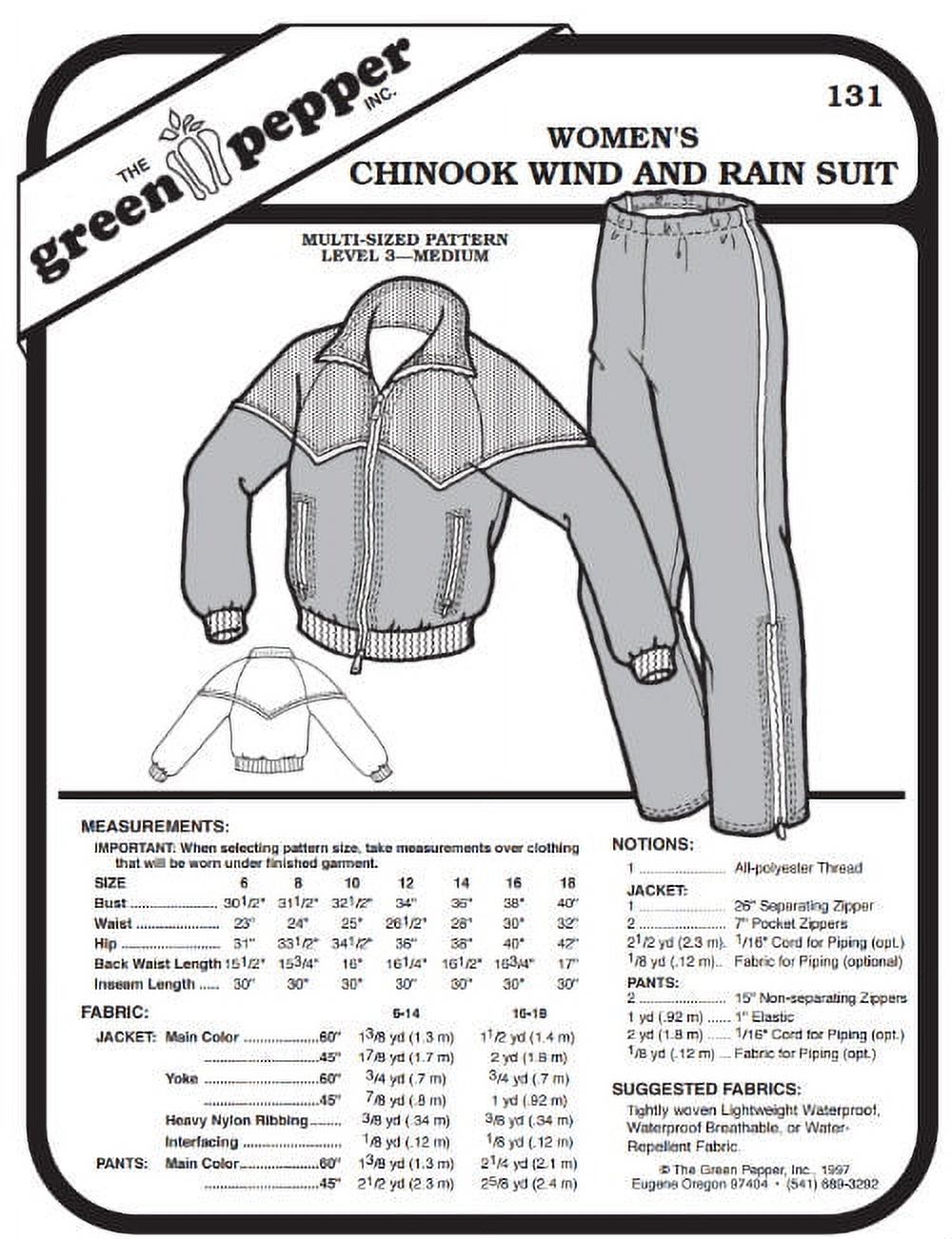 Women's Chinook Wind and Rain Suit Jacket Coat Pants #131 Sewing ...