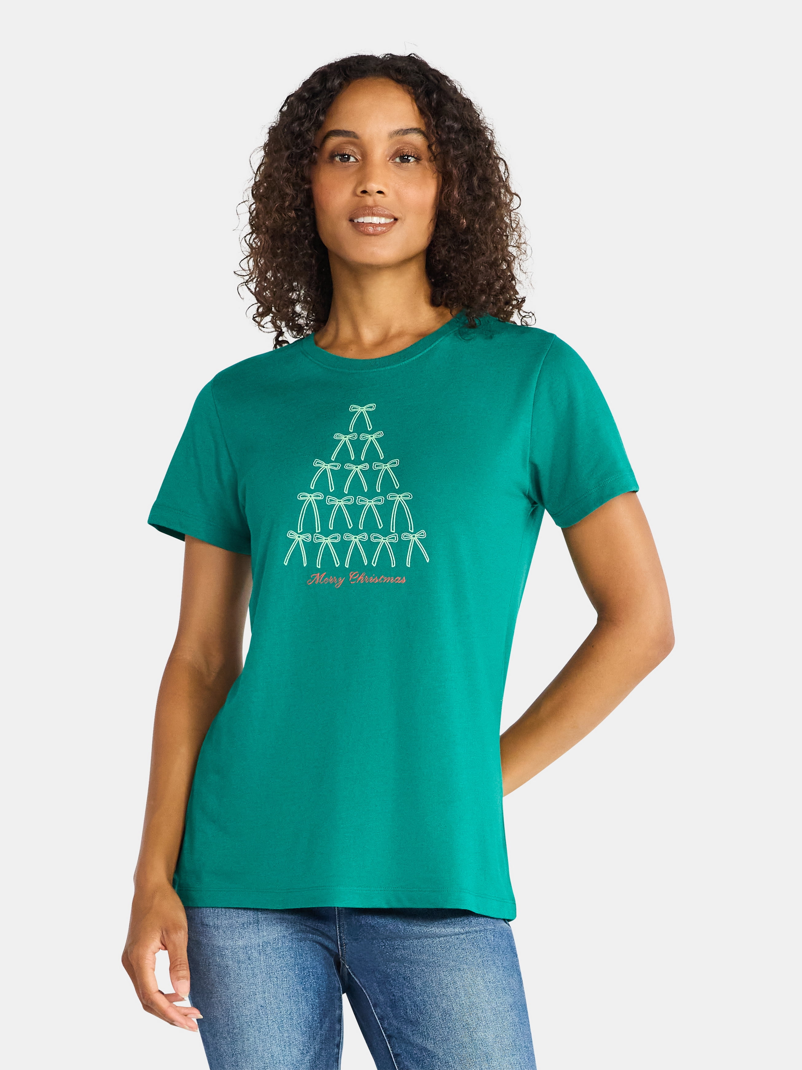 Christmas Women's Bow Tree Graphic Tee from Holiday Time, Sizes S-XXXL ...