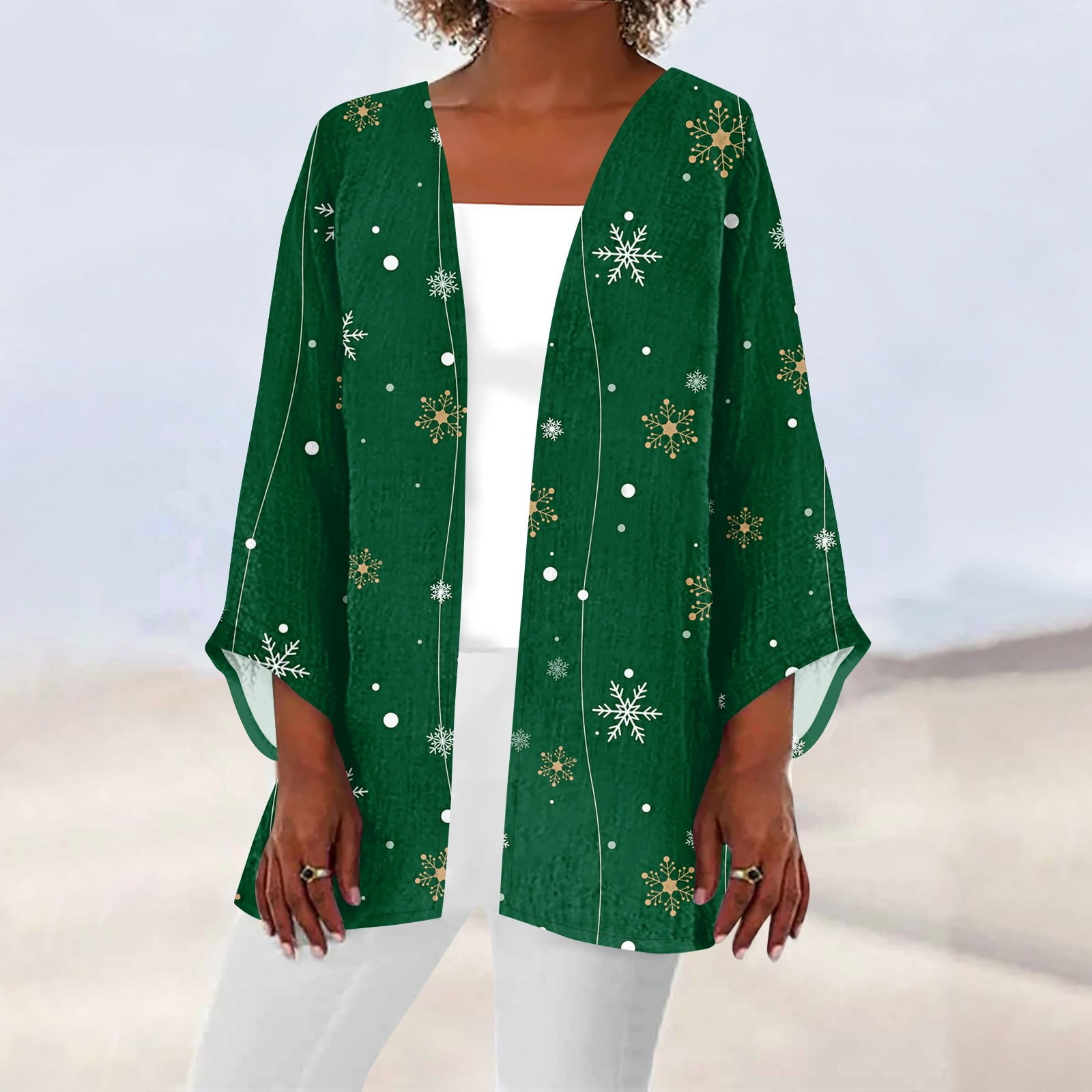 Women's Christmas Cardigan Kimono Festive Red Holiday Long Sleeve Open ...