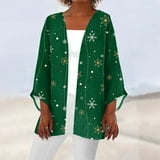 Women's Christmas Cardigan Kimono Festive Red Holiday Long Sleeve Open ...
