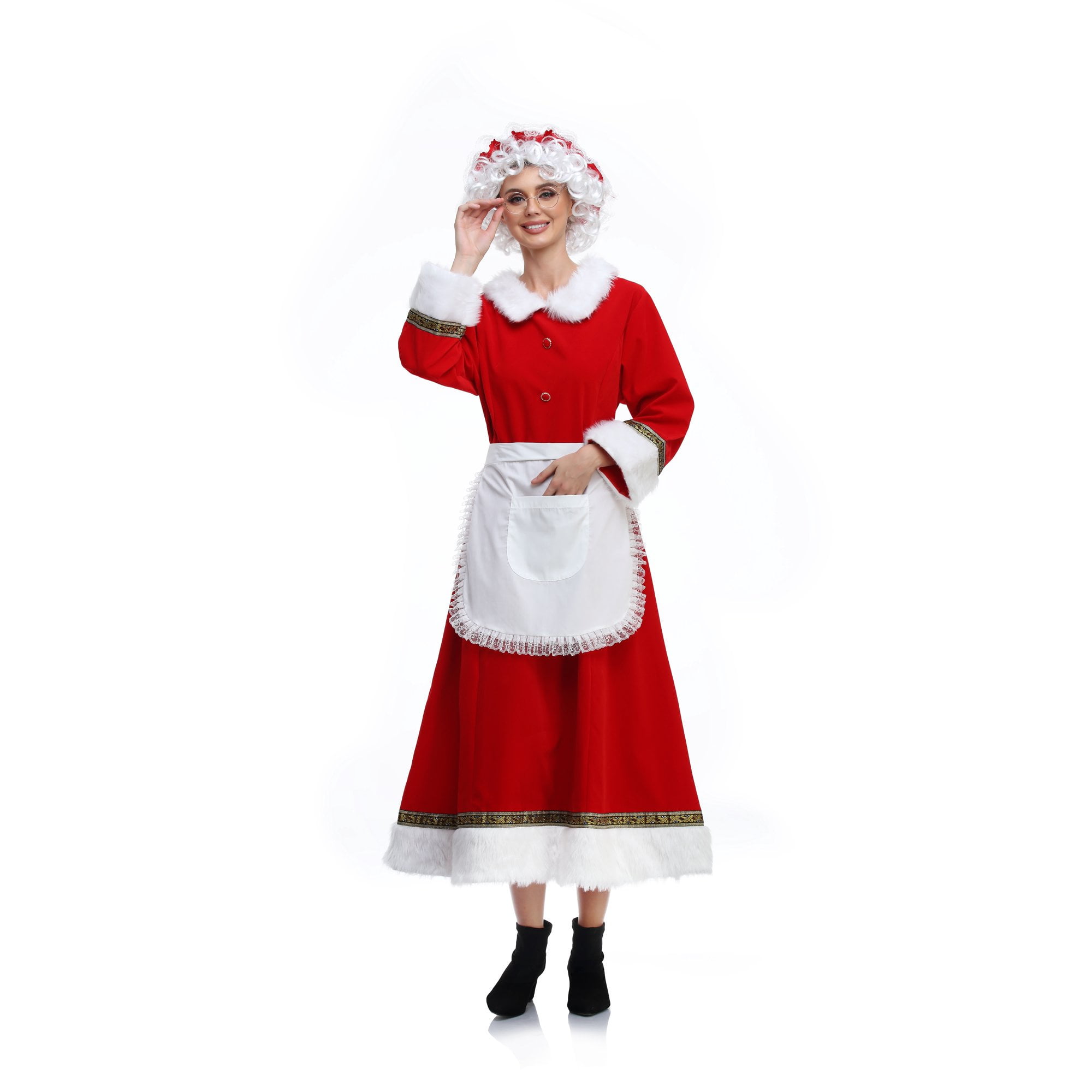 Women's Christmas Costume 5PCS Mrs Claus Costume Adult Miss Santa ...