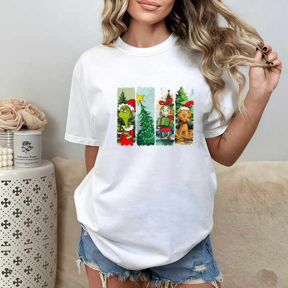 Women's Christmas Grinch Tree Cartoon Graphic Crew Neck Printed Cotton ...
