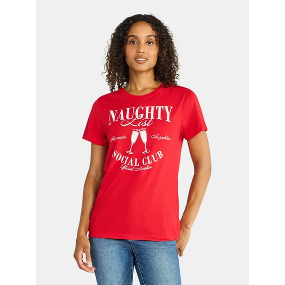 Christmas Women's Naughty List Graphic Tee from Holiday Time, Sizes S ...