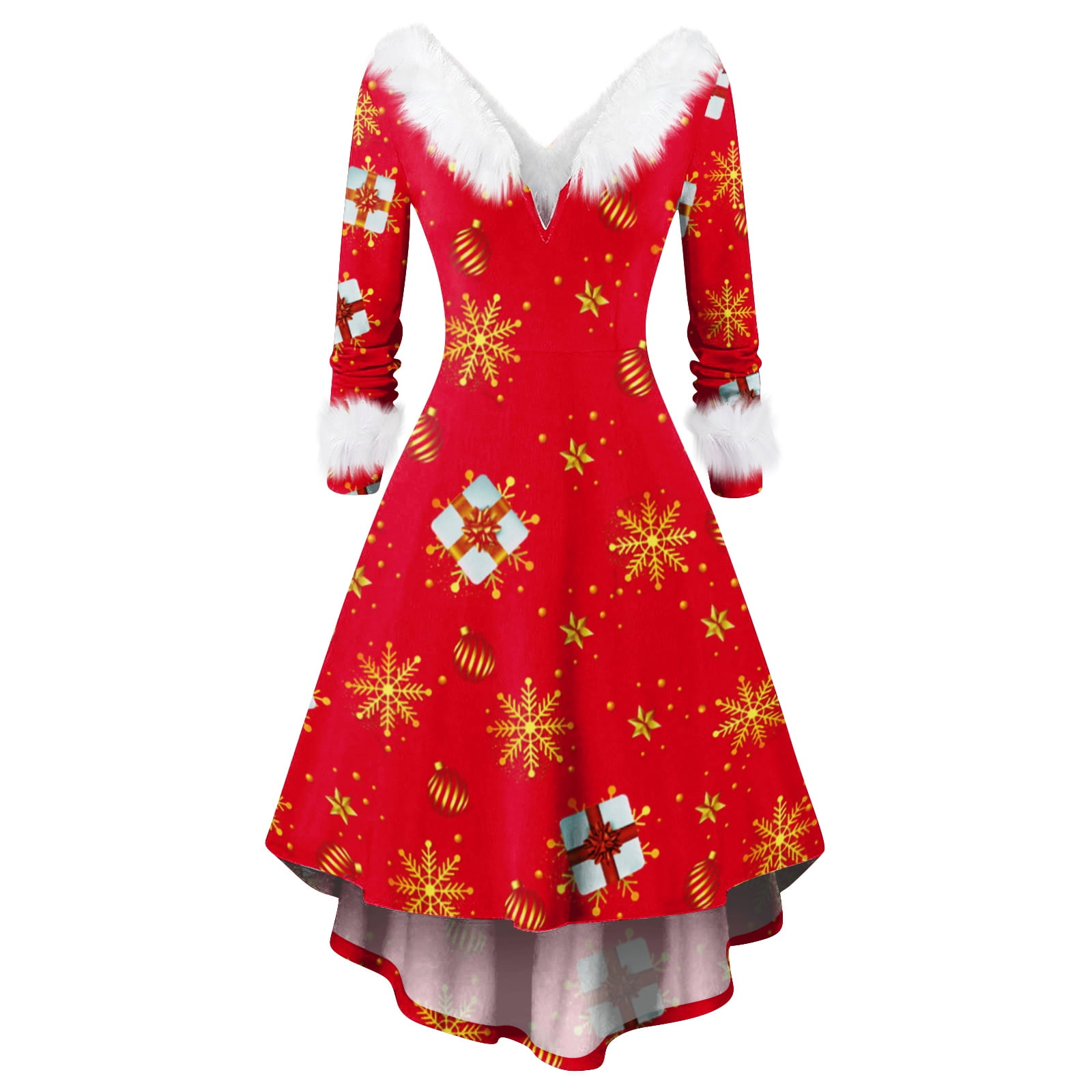 Women's Christmas Party Printed Vintage Midi Casual Cocktail Festive ...