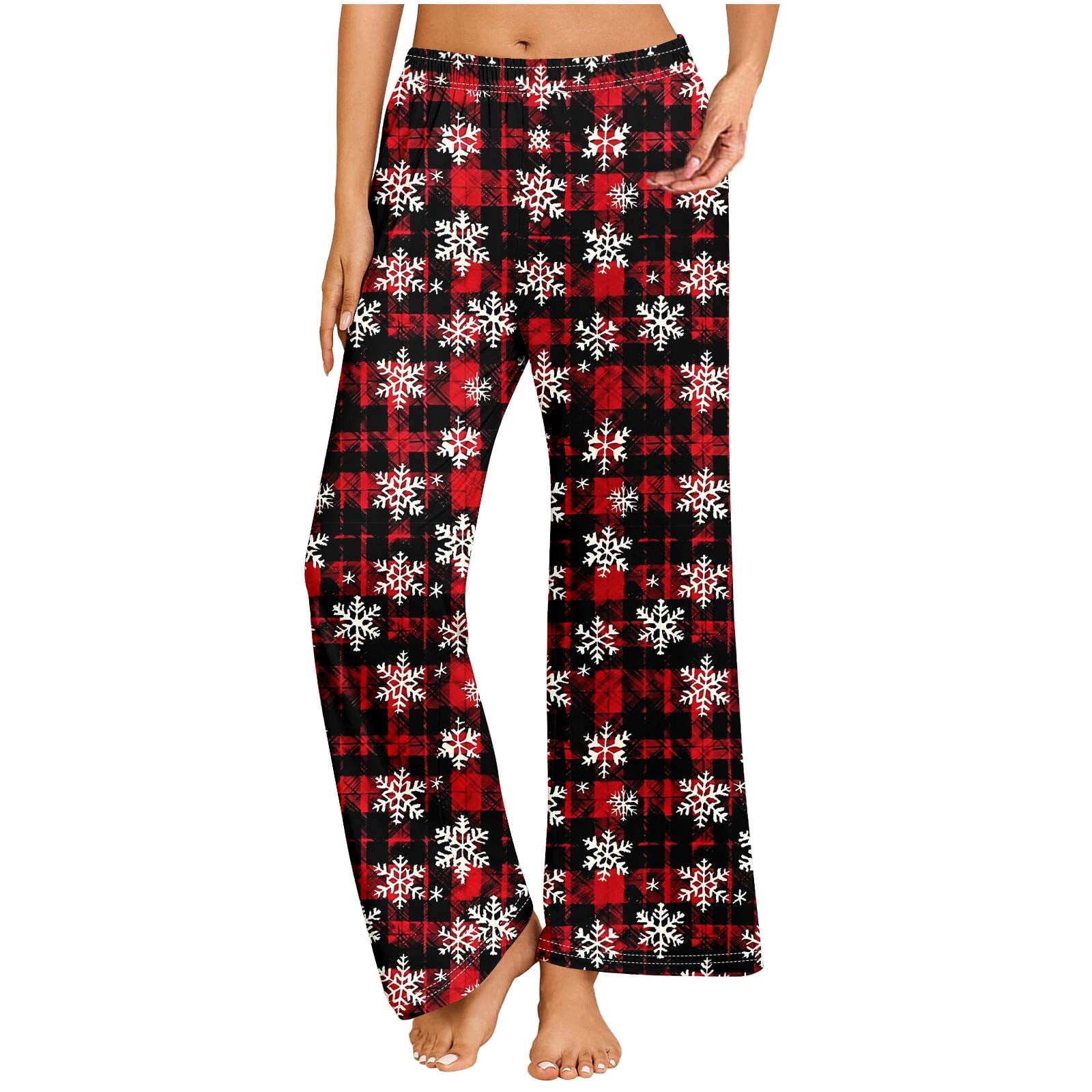 Women's Christmas Plaid Sleep Pants Cozy Wide Leg Holiday Lounge Pants ...