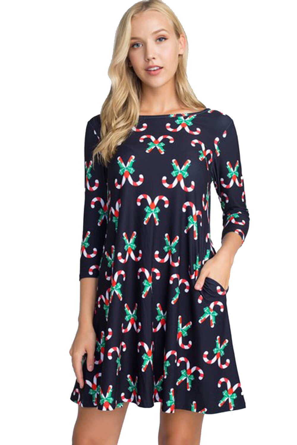 Women's Christmas Print Dress, Christmas Candy Canes Print, L - Walmart.com