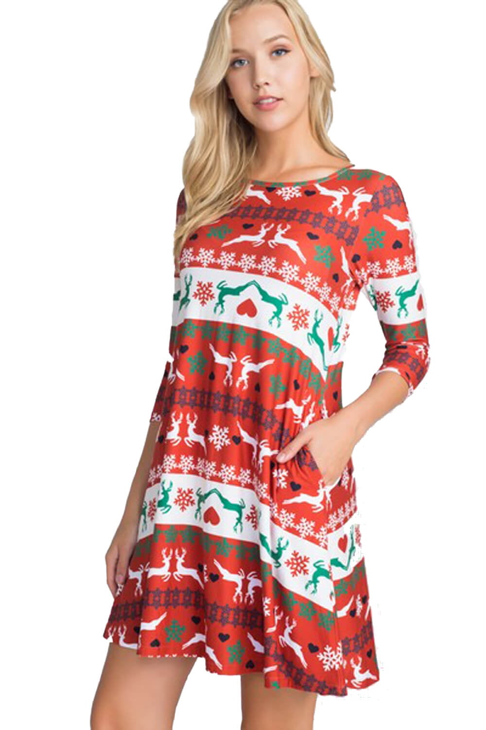 Women's Christmas Print Dress, Fair Isle Reindeer Print, L - Walmart.com