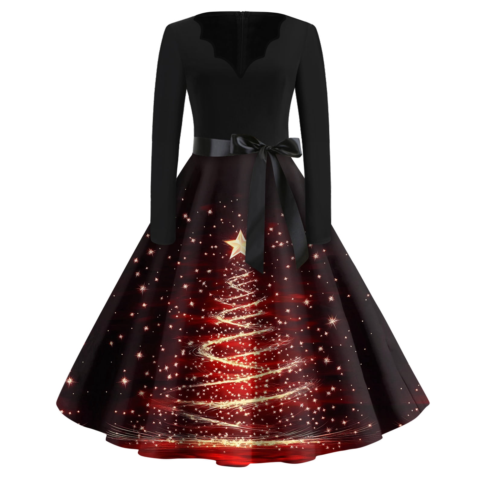 Women's Christmas Print Flare Dress with Snowflake, Christmas Tree and ...