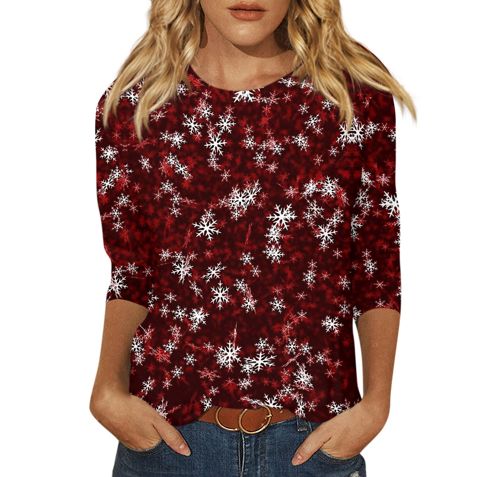 Women's Christmas Shirt 3/4 Sleeve Christmas Party Tops Christmas Tree ...