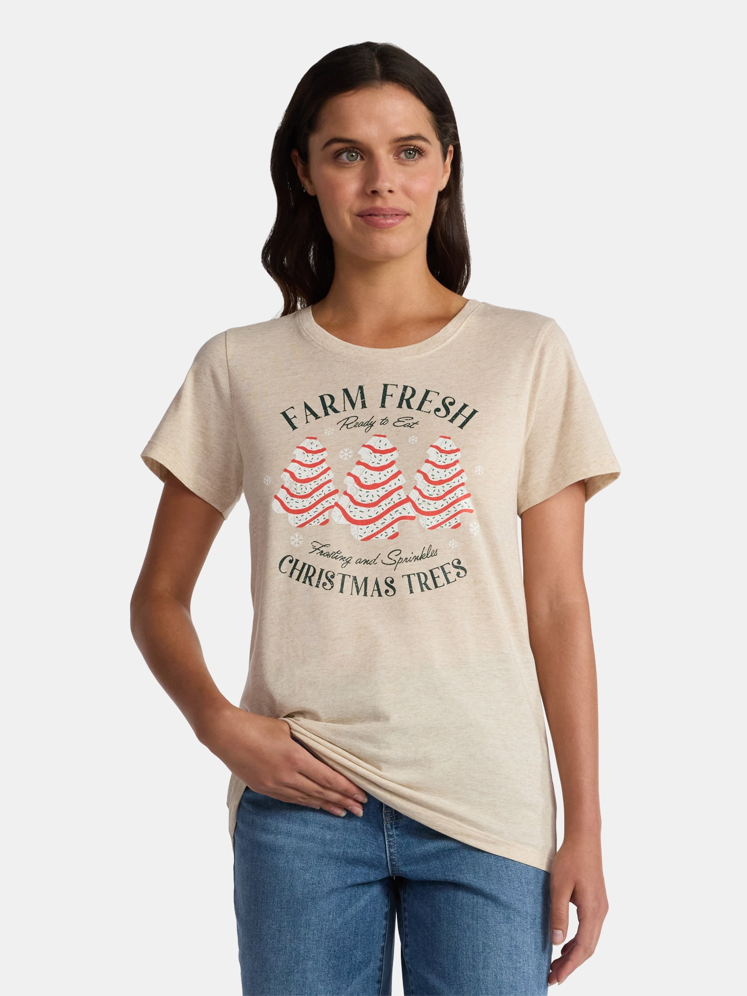 Christmas Women's Sprinkle Trees Graphic Tee from Holiday Time, Sizes S ...
