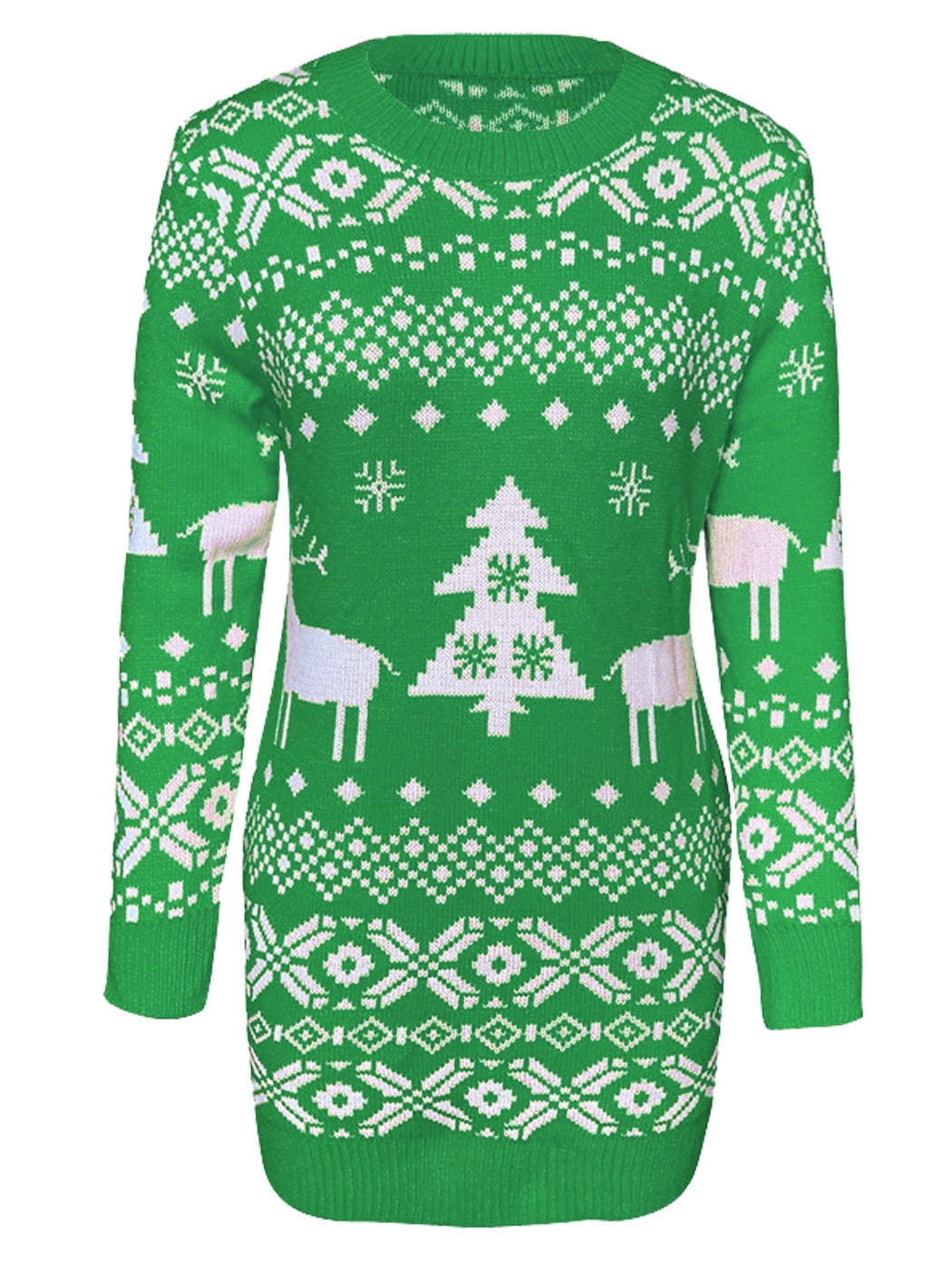 Women's Christmas Sweater Long Sleeve Reindeer Tree Snowflakes Patterns ...