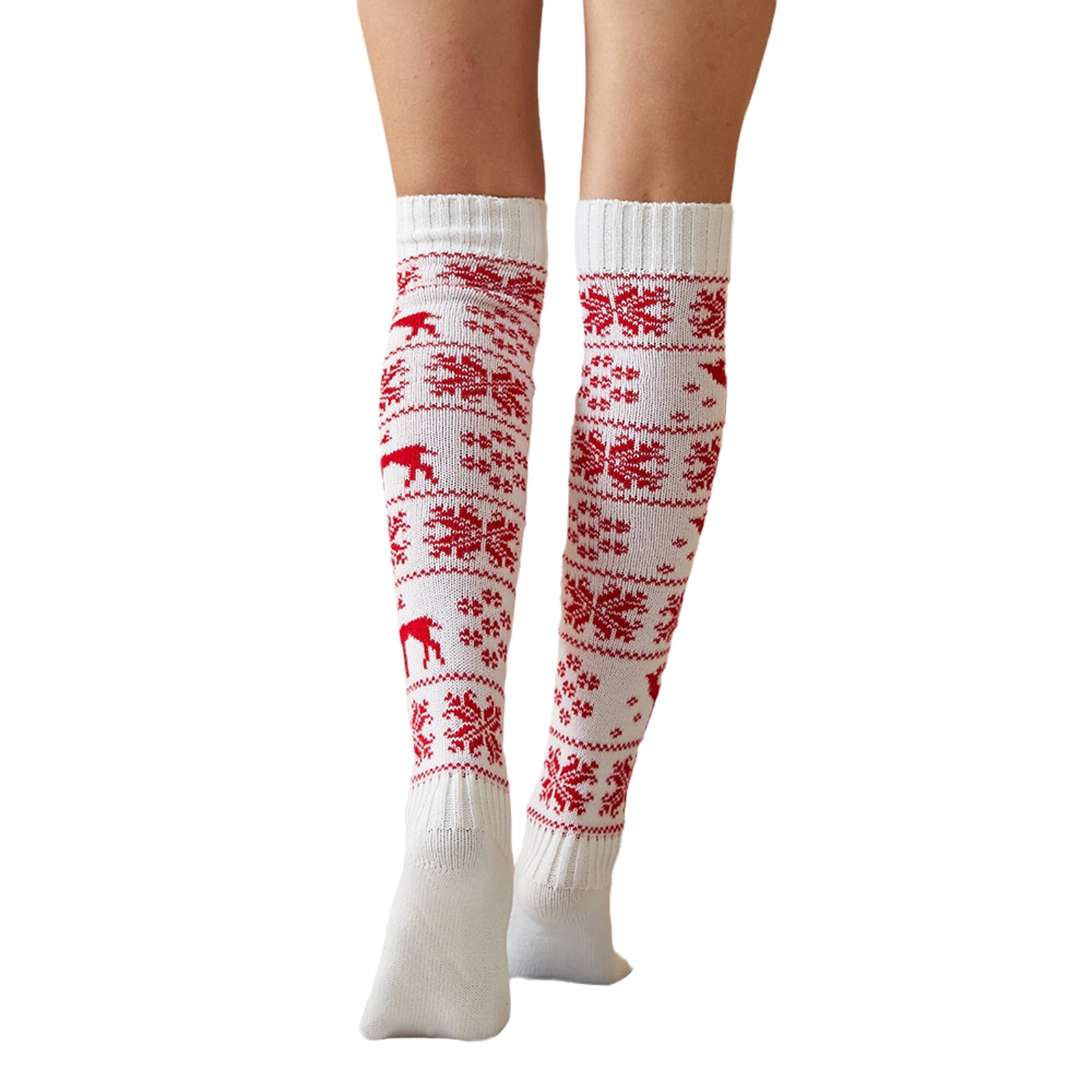 Women's Christmas Thigh High Socks, Snowflake Print Knit Over The Knee ...