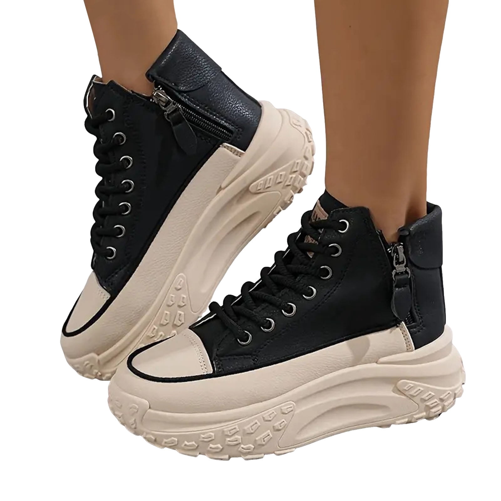 Women's Chunky High Top Fashion Sneakers with Side Zipper Casual ...